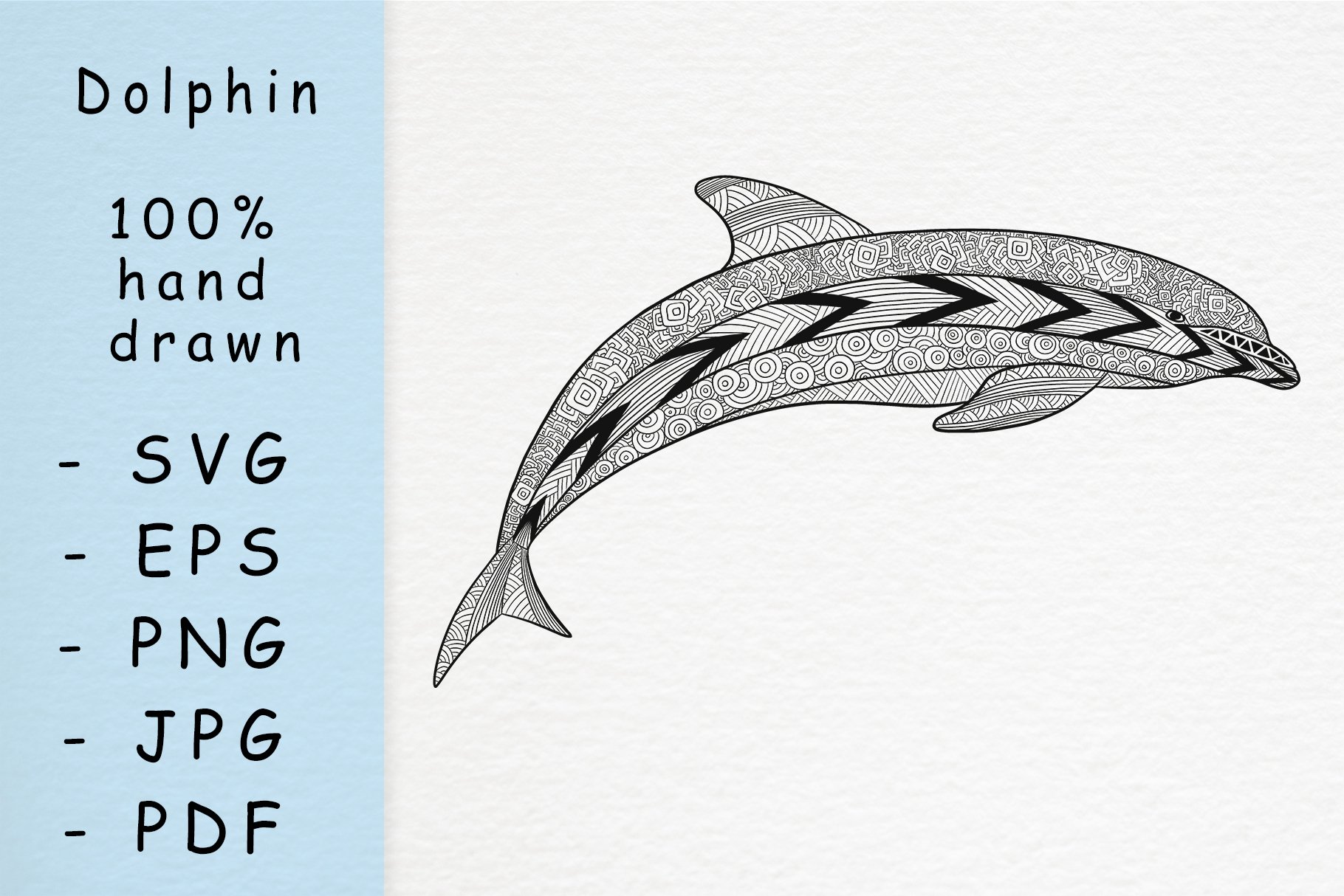 Hand drawn dolphin with patterns