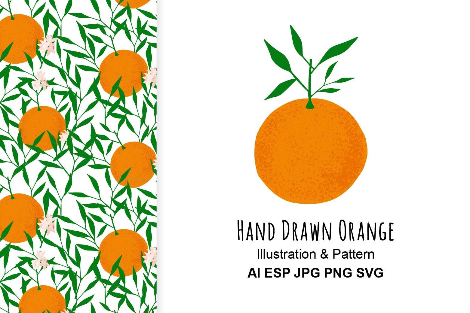 Orange illustration and pattern. (1139412) | Patterns | Design Bundles