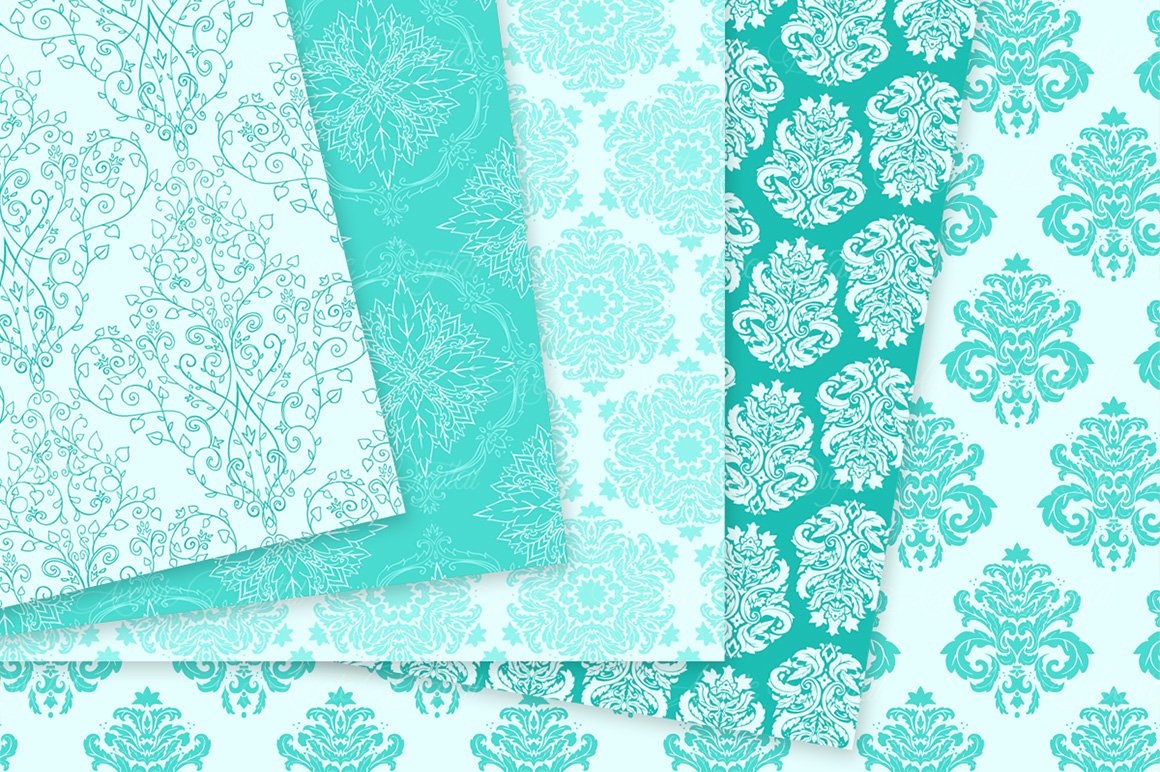 28 Turquoise Damask Patterns - Seamless Digital Papers Bundle (42929 ...