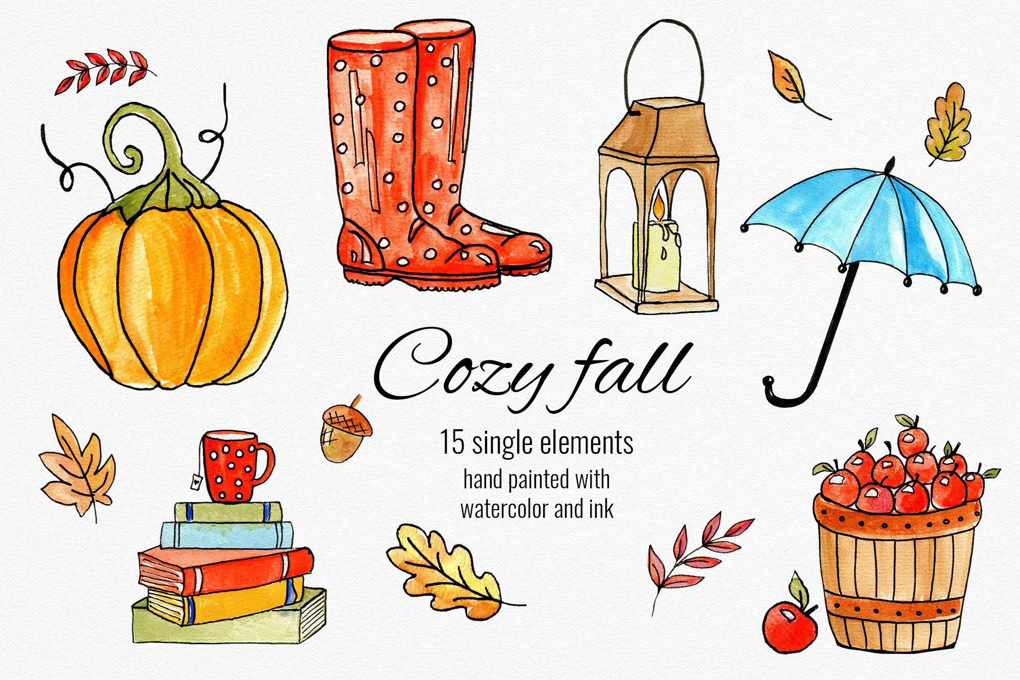 Cozy fall watercolor set.