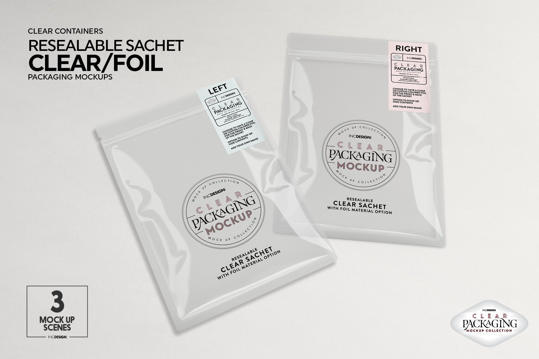 Clear Foil Sachet Packaging Mockup (161940) | Branding | Design Bundles