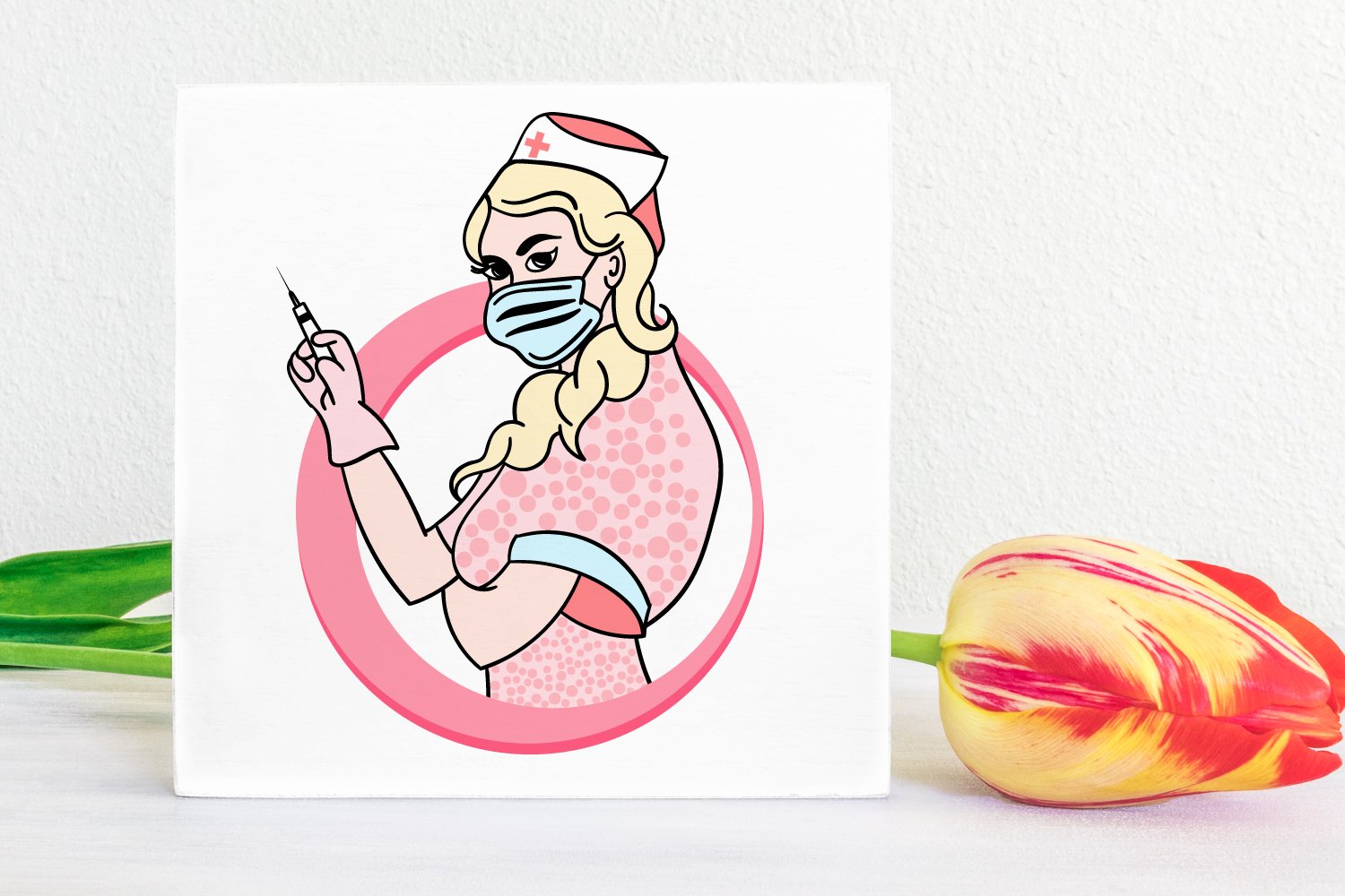 Nurse Wearing Mask Holding Injection SVG, AI, EPS, PNG (802456) | Other ...