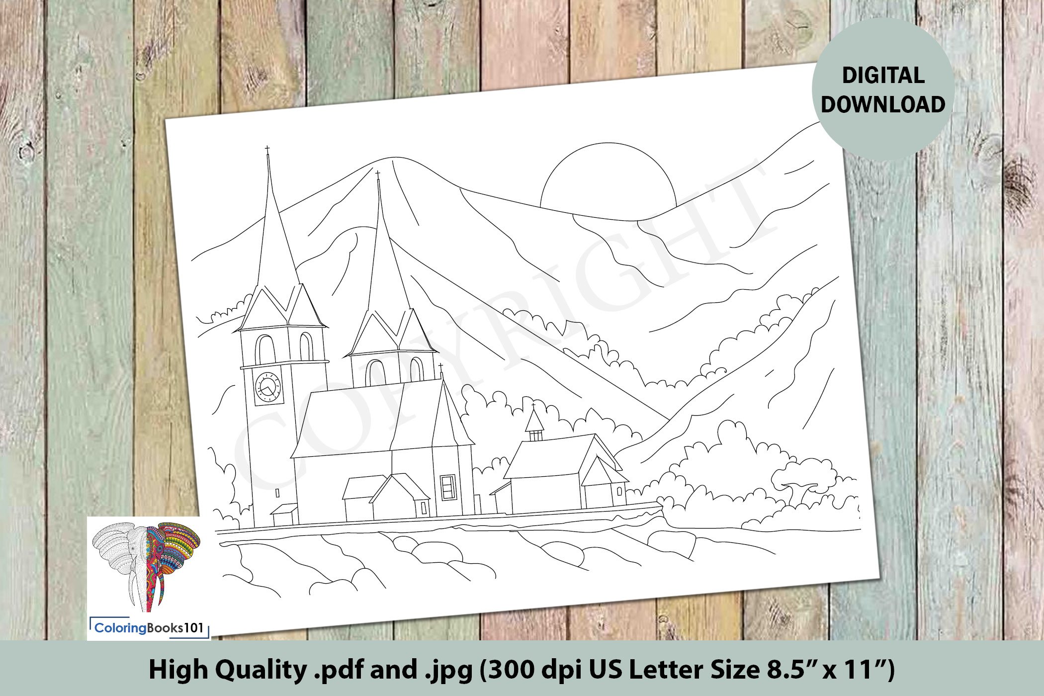 A Church in the Village Adult Coloring Page (1142319) | Printables ...