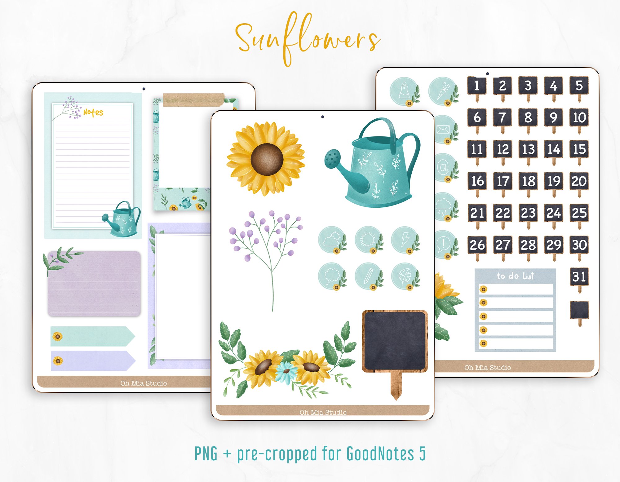 Digital Stickers Sunflowers, Digital Junk Journal. GoodNotes (541695 ...