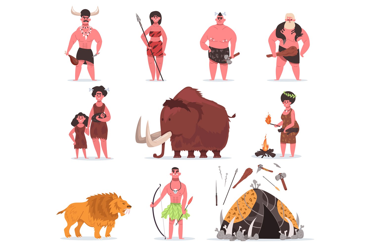 Stone age characters. Caveman, primitive characters, ancient (1112060 ...