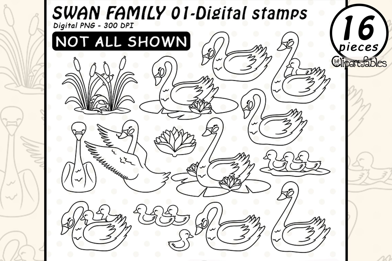 SWAN family DIGITAL STAMPS, Mothers day, Cute animal family (690098 ...