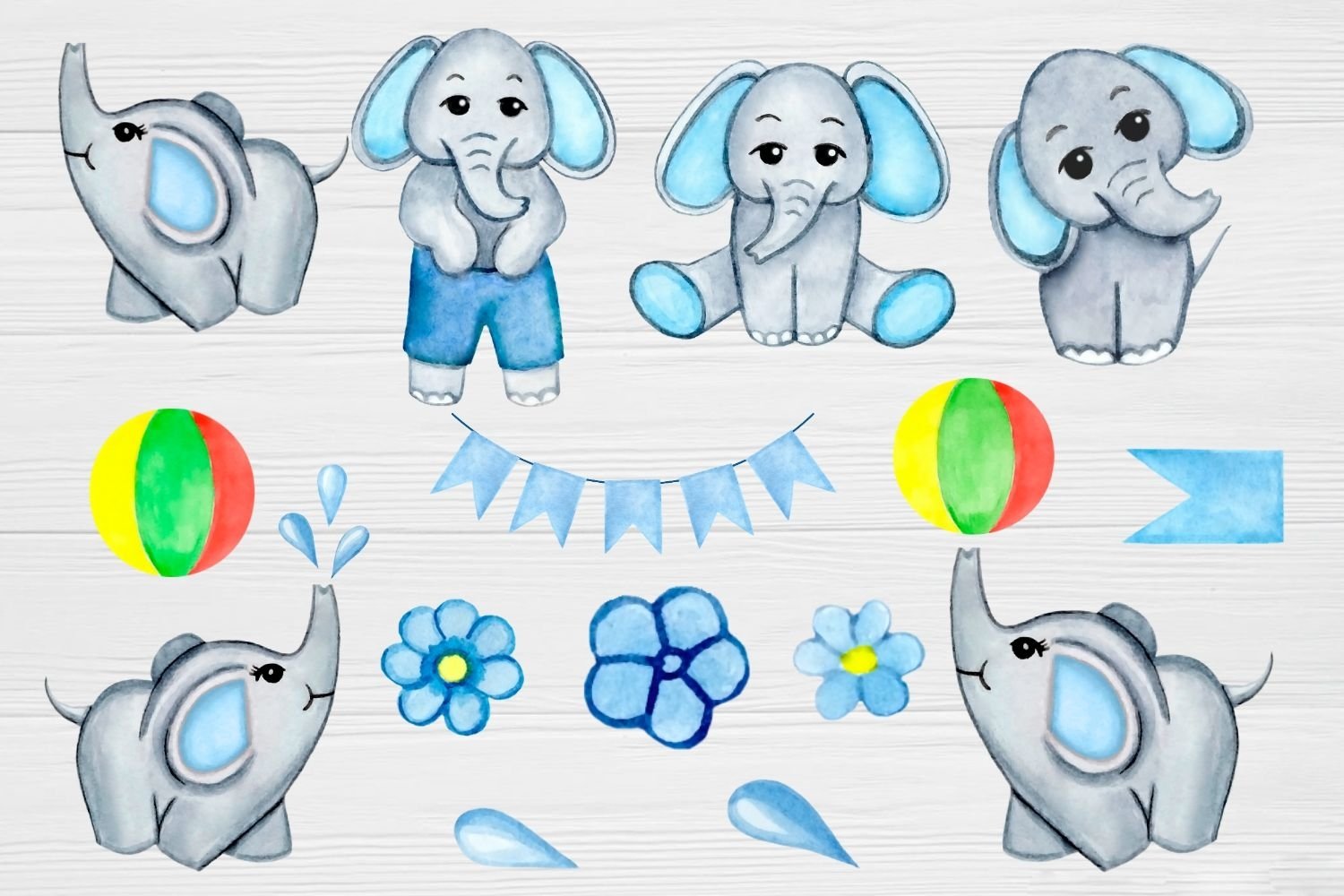 Watercolor boy elephant clip art, Elephants Set png (555026 ...