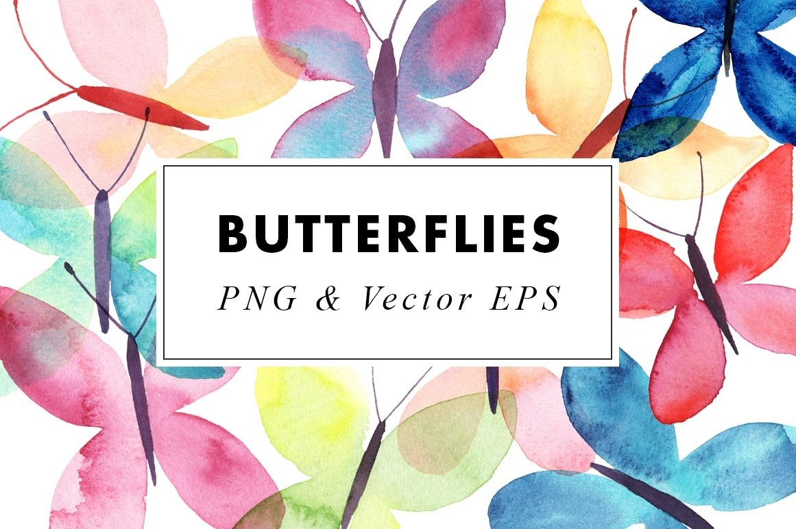 Watercolor Butterflies Illustration Clip Art PNG & EPS