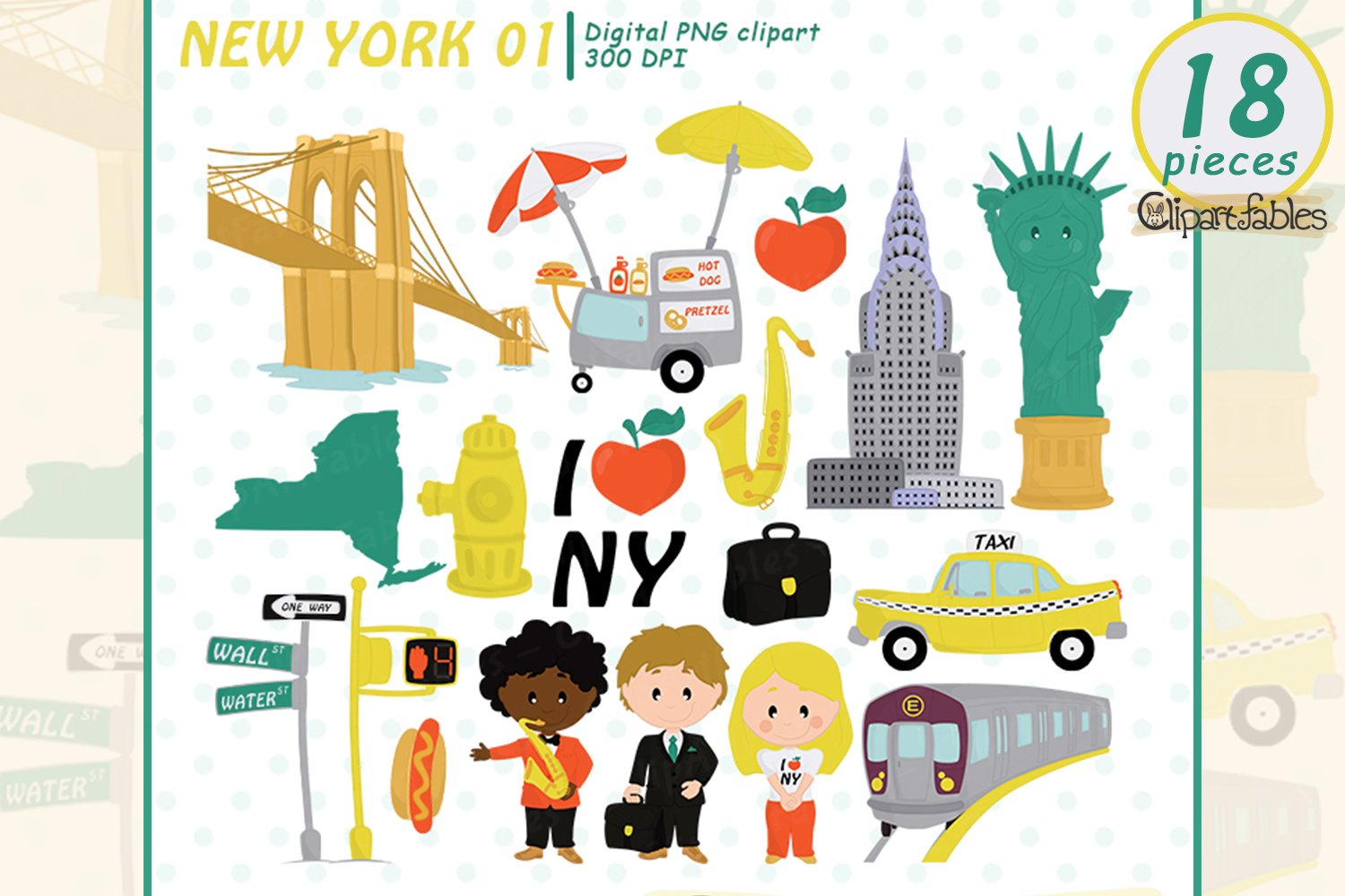 Cute NEW YORK clipart, Travel clip art, Big apple art (150394 ...