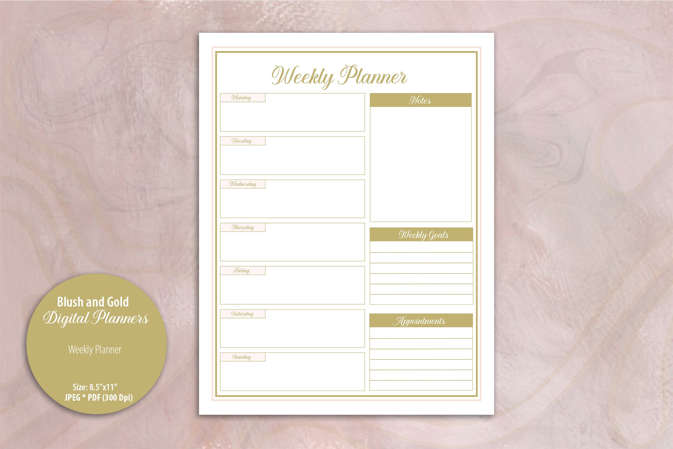 Blush and Gold Digital Planner