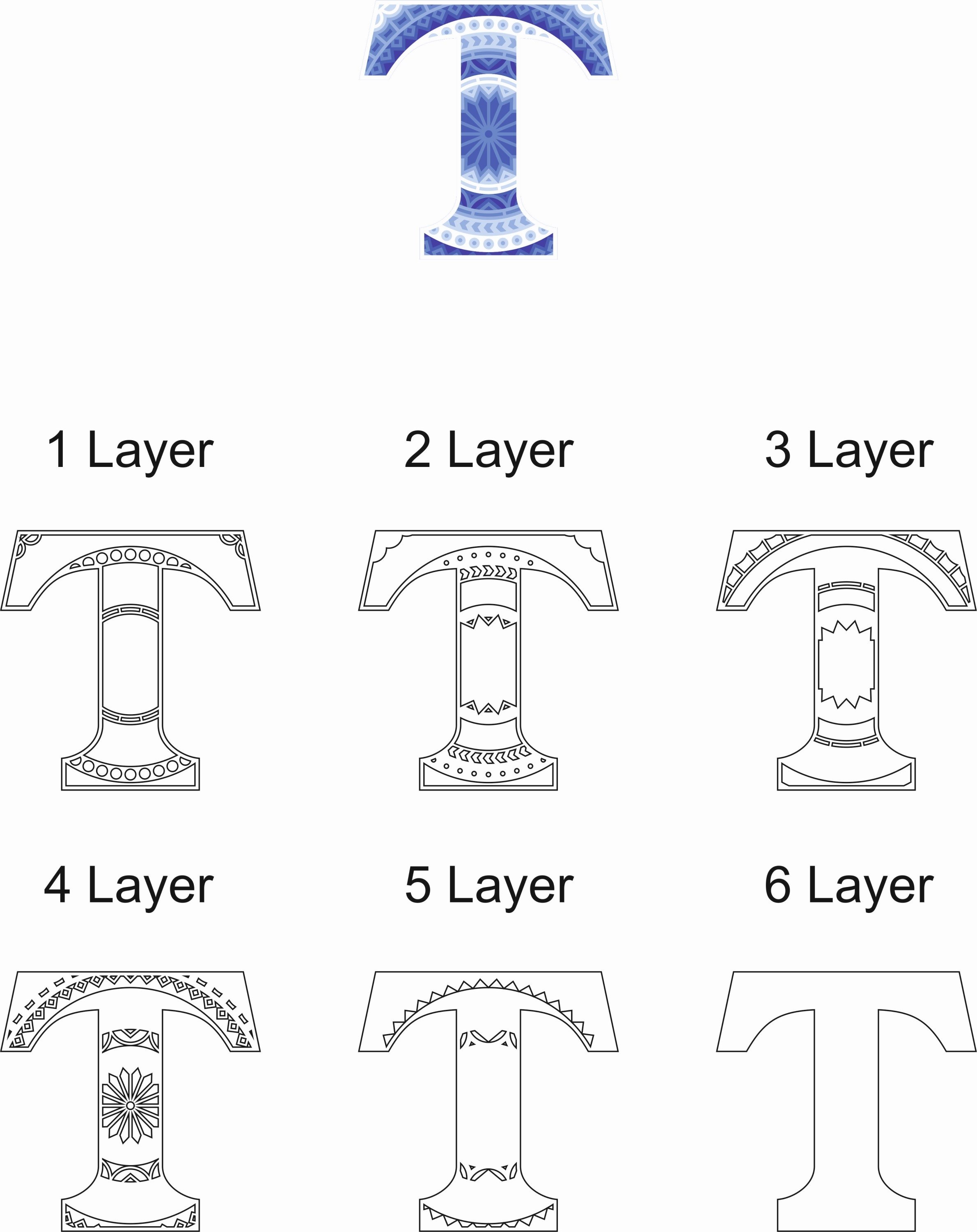 Layered Letter T, Layered letters SVG, Multilayer Letters (898083 ...