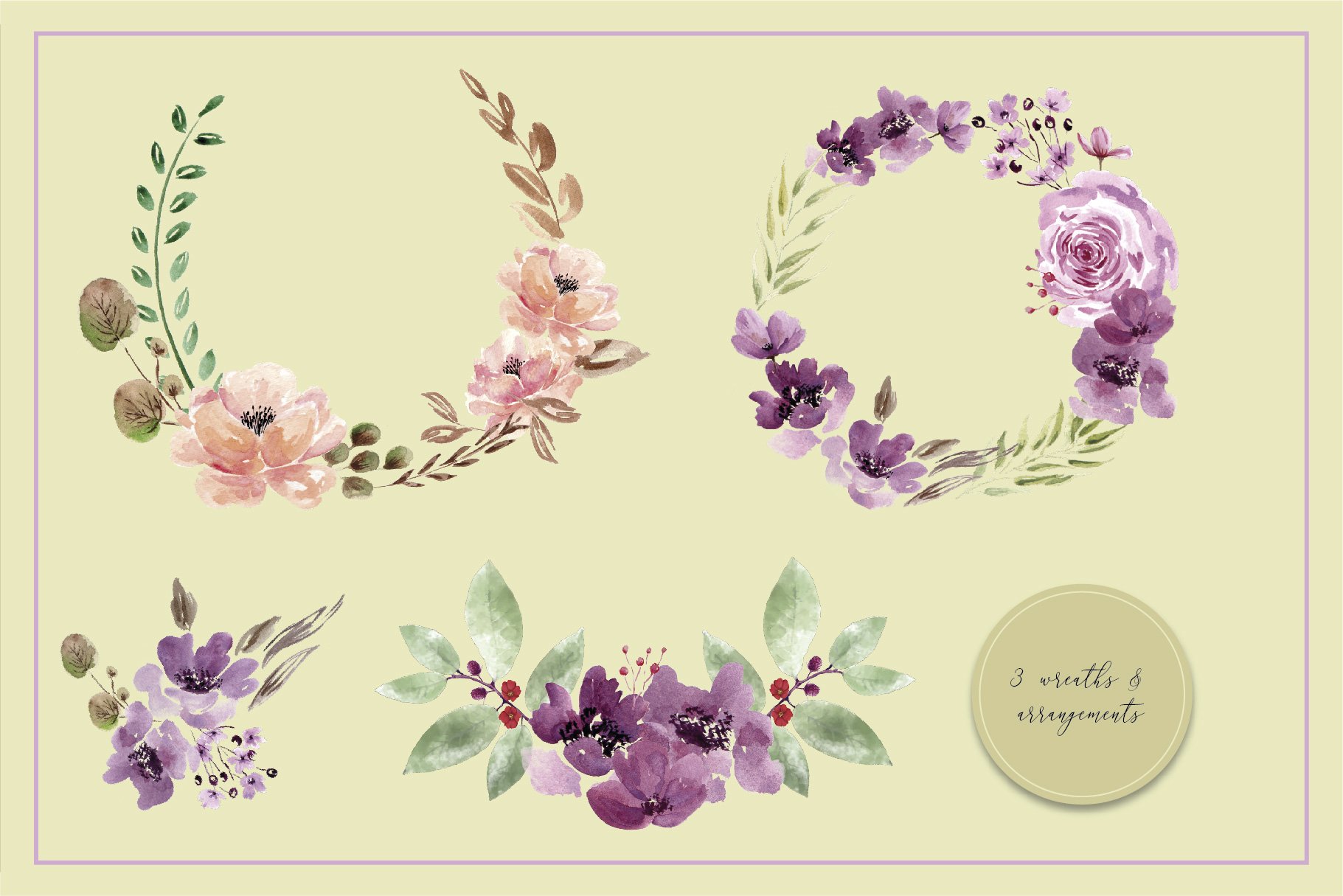 Violet Watercolor floral set (138229) | Illustrations | Design Bundles