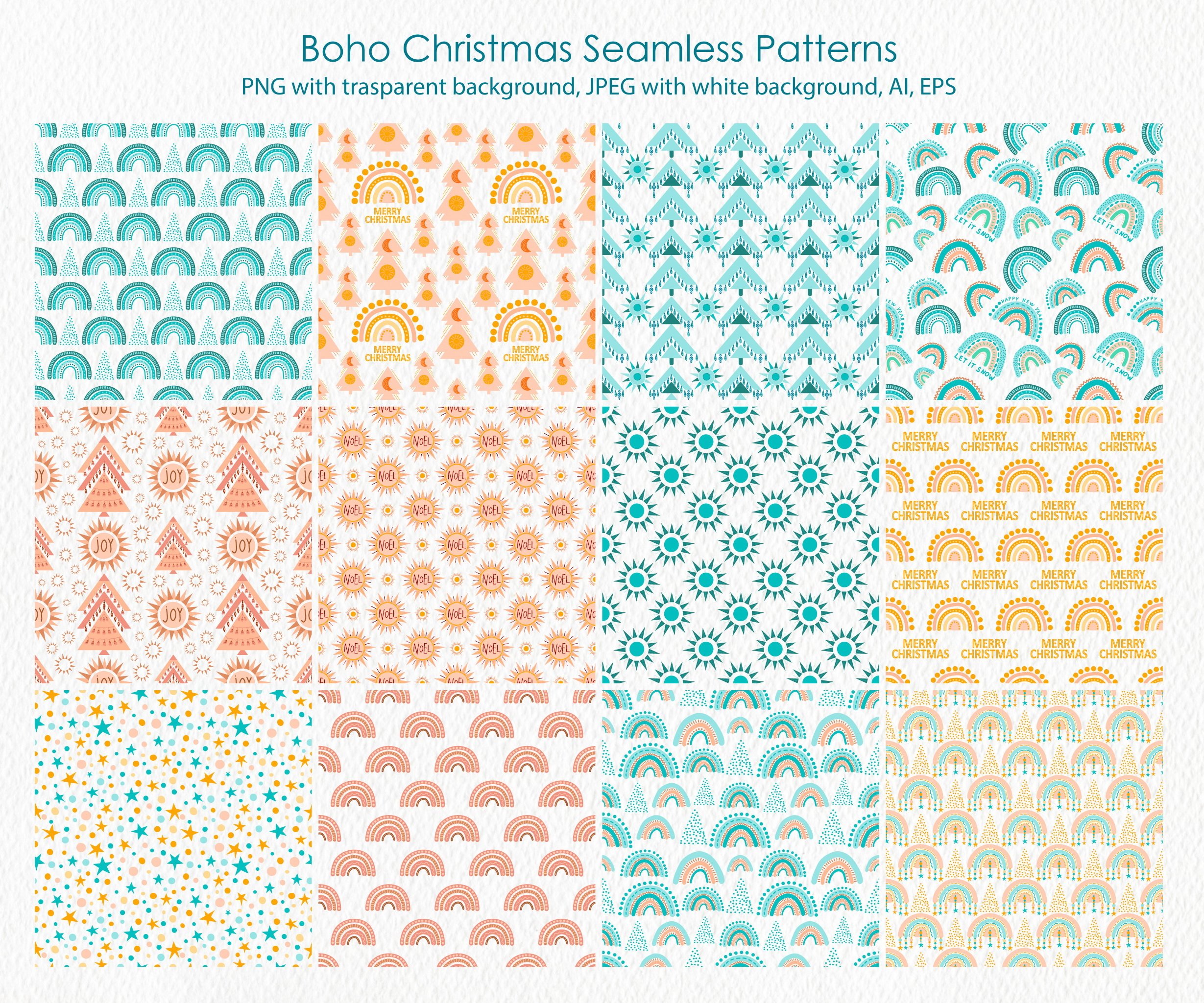 Modern Christmas Digital Paper Pack - Boho Winter Art (951951 ...