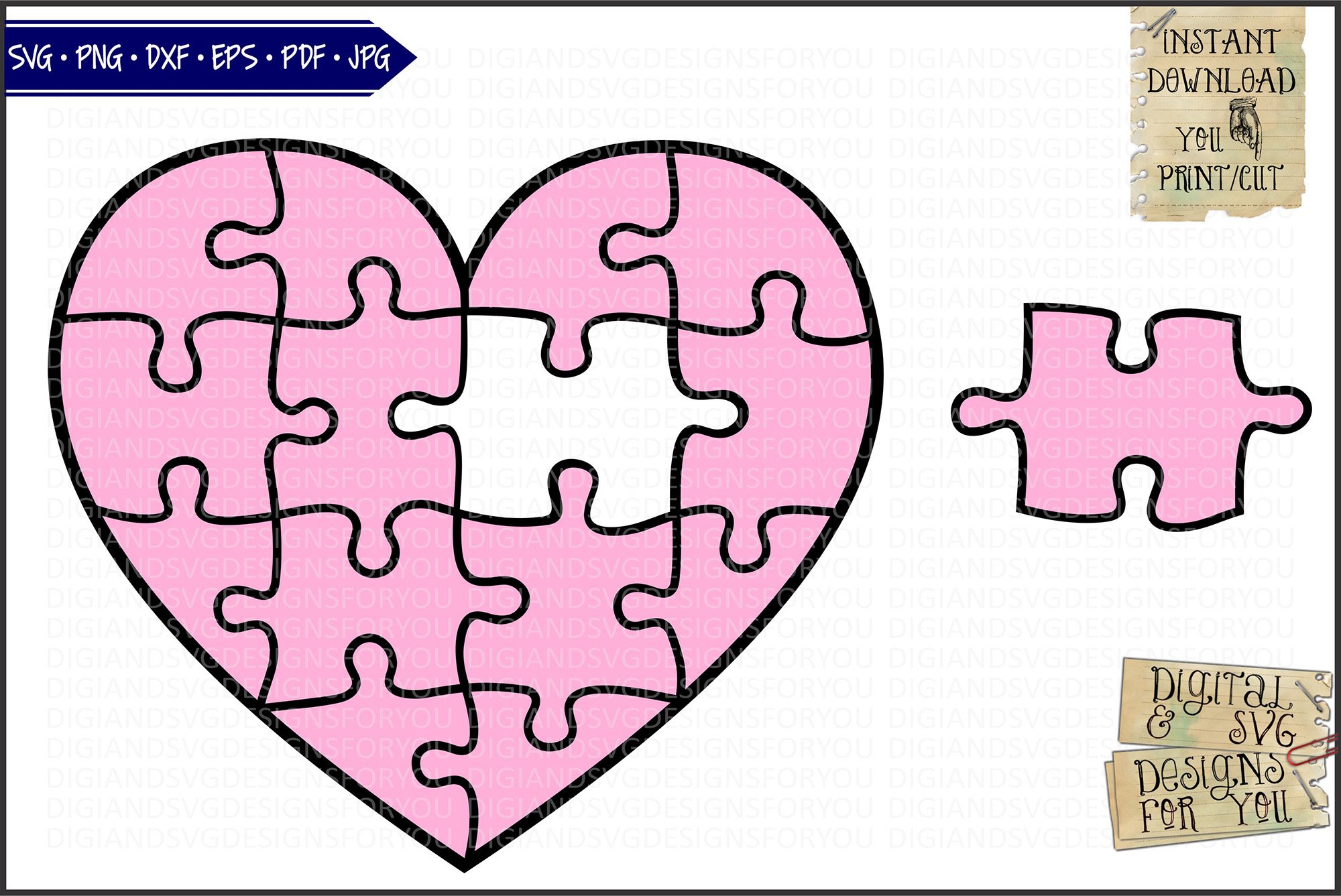 Piece of my heart - Pink puzzle (656506) | Cut Files | Design Bundles