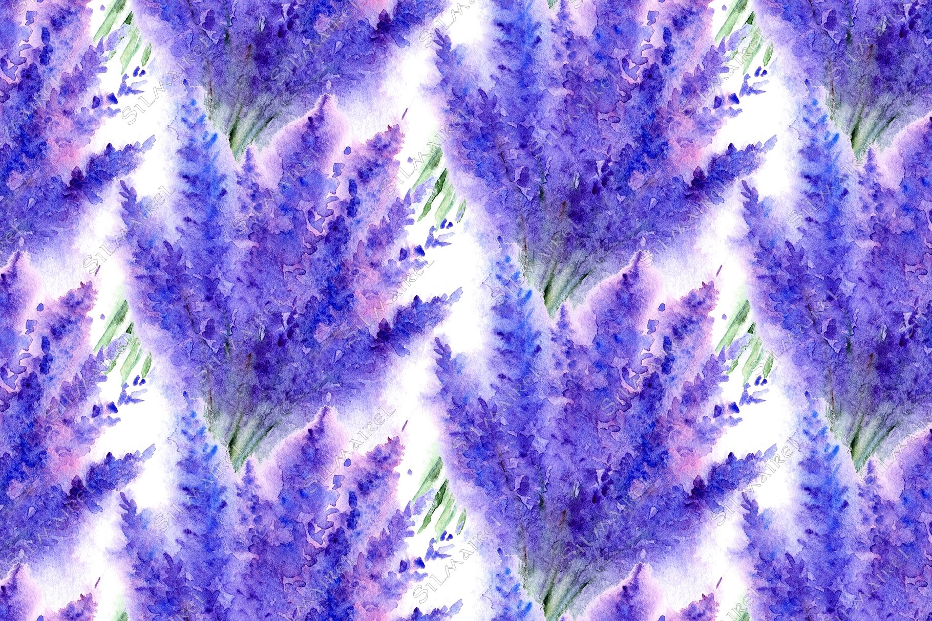 Watercolor lavender flower floral bouquet seamless pattern (726622 ...