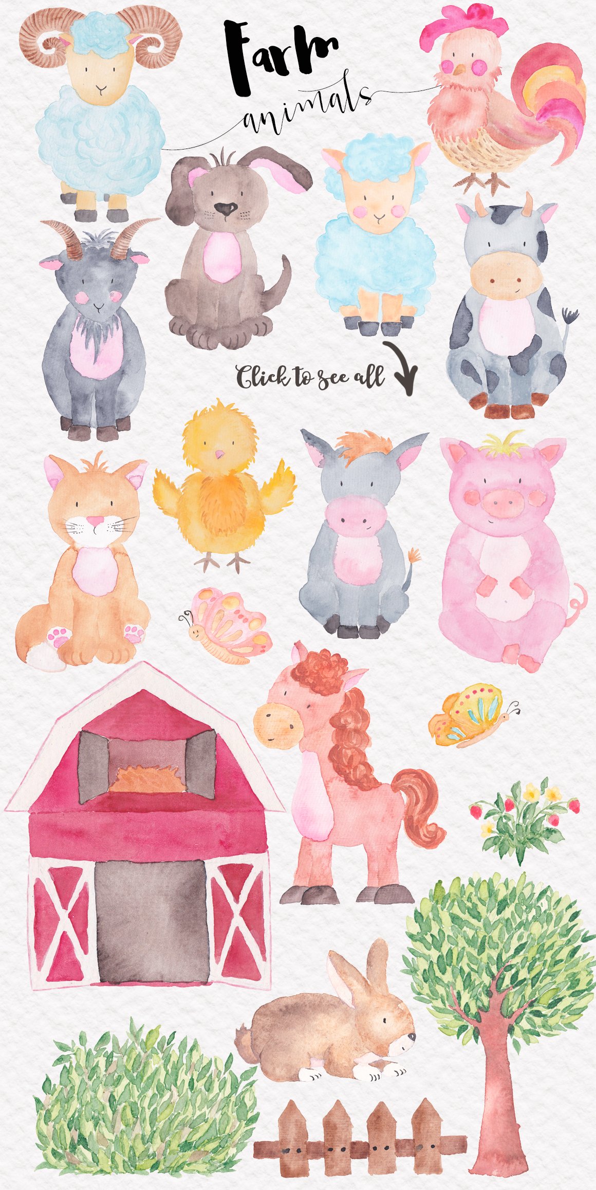 Farm Animals Watercolor Collection (21936) | Illustrations | Design Bundles