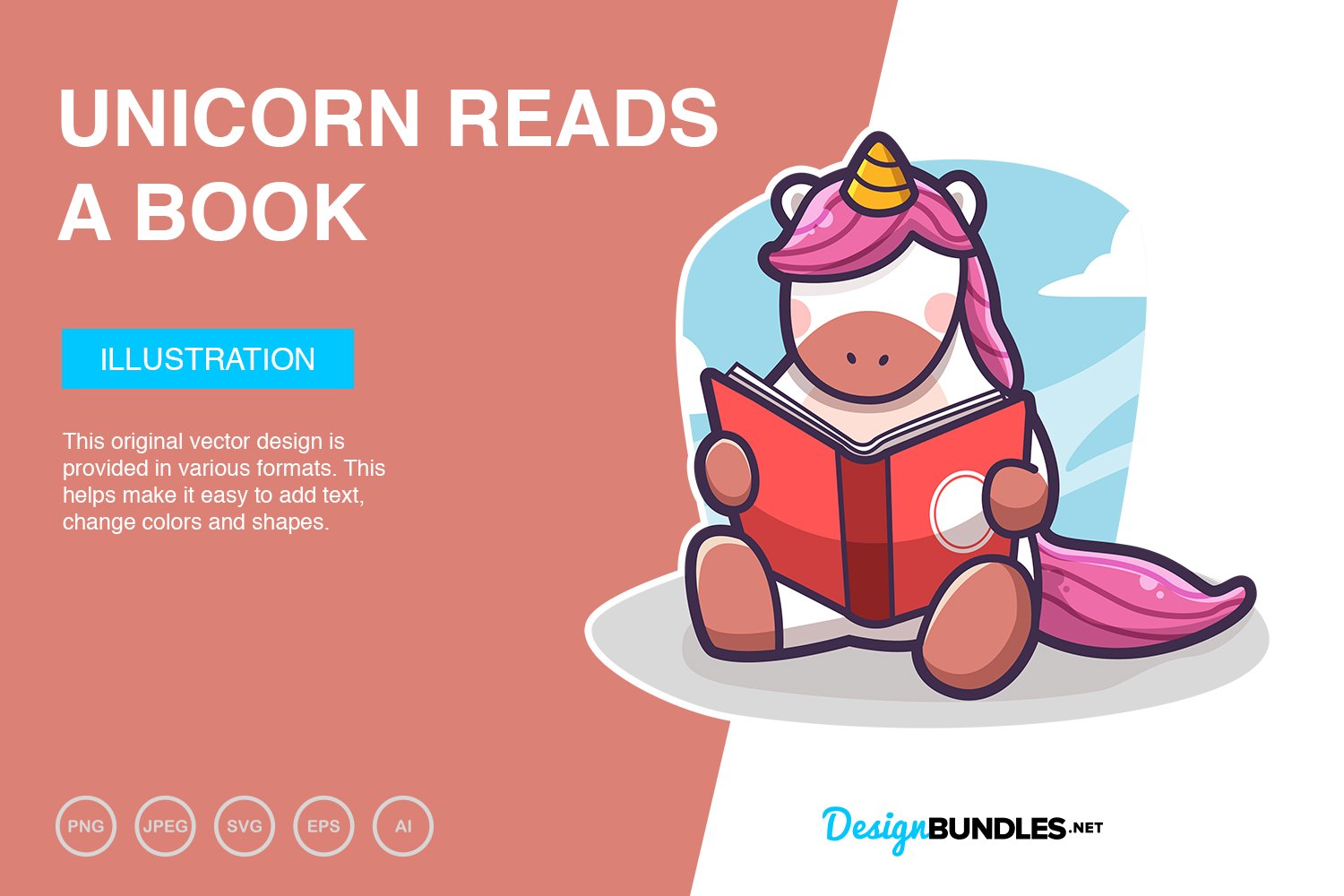 Unicorn Reads a Book Vector Illustration