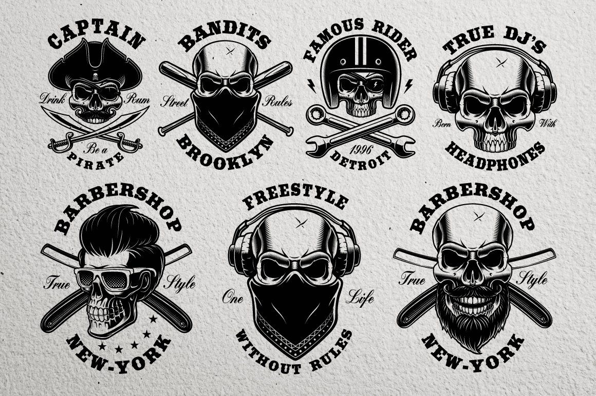 Set of vintage skulls. (258774) | Illustrations | Design Bundles