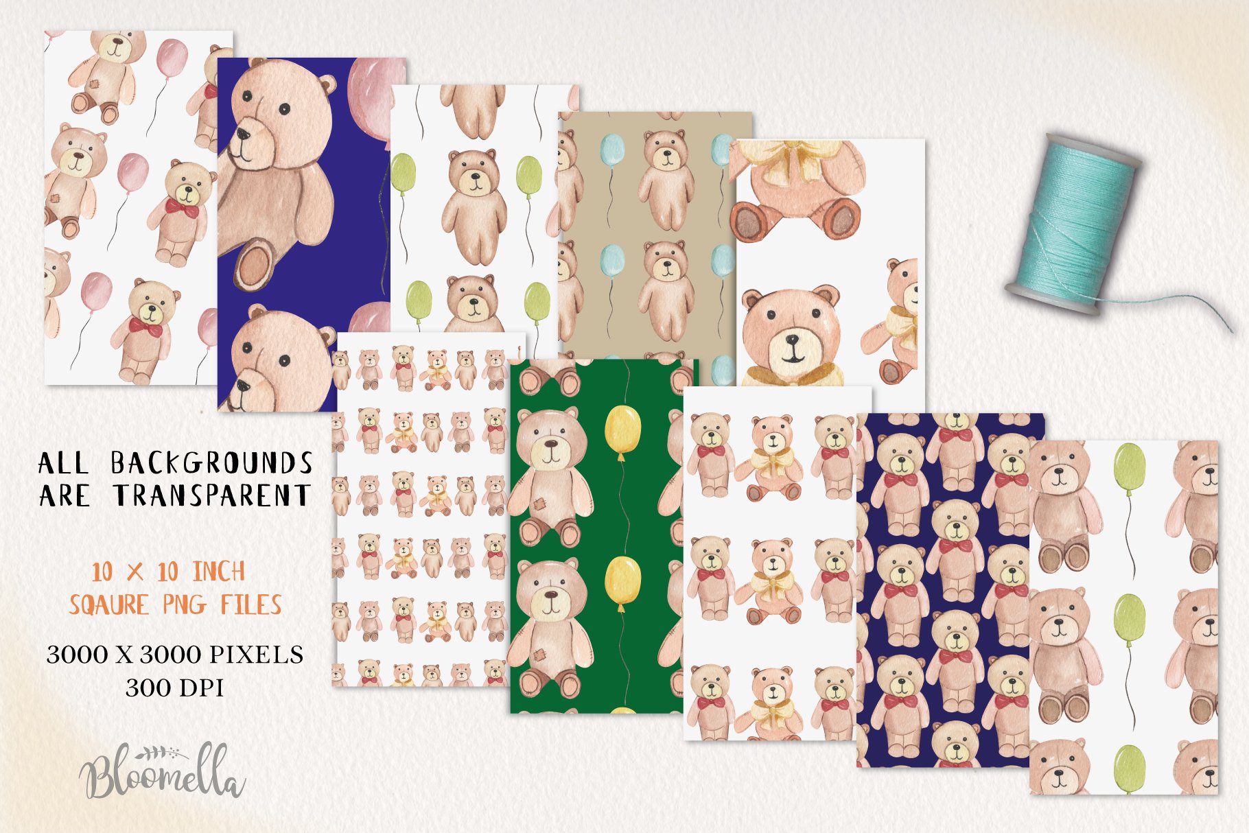 Bears Seamless Patterns Digital Papers Teddy Bears Bows Cute