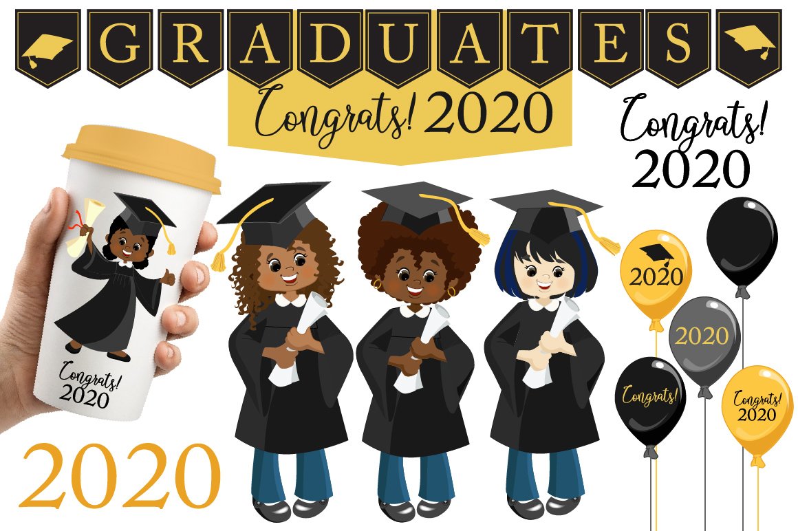 Multi-cultural kids, African American Graduation Clipart