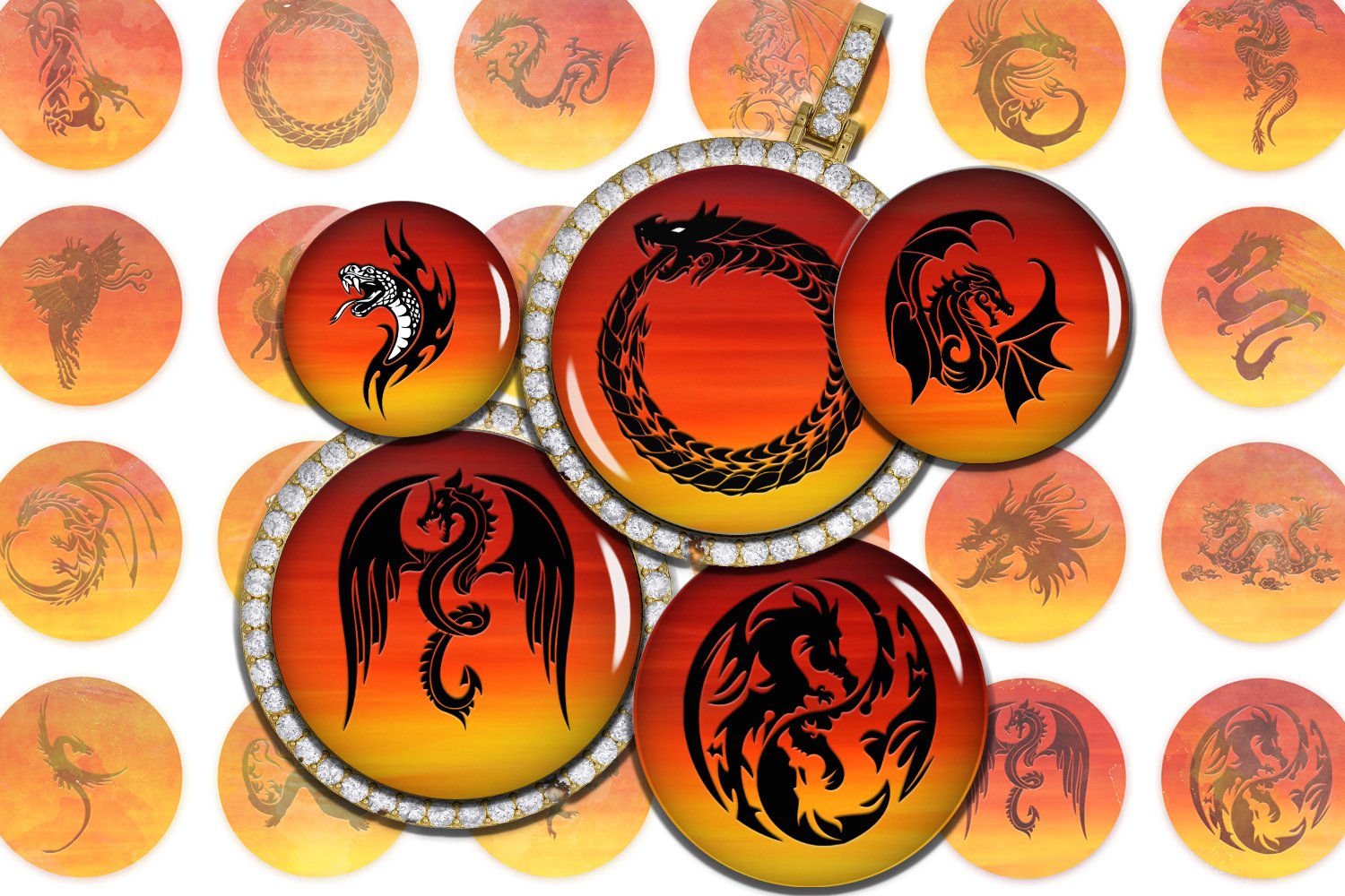 Dragons Digital Collage Sheet, Images Digitales Cabochon (314046 ...