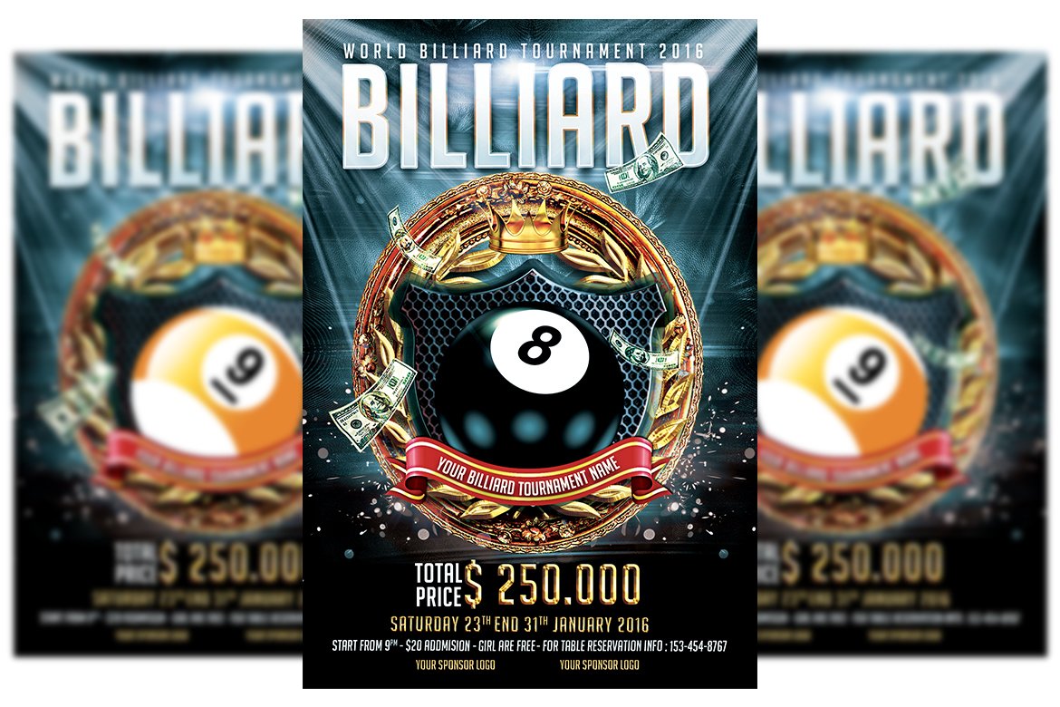 Billiard Tournament Flyer Template (513754) | Flyers | Design Bundles