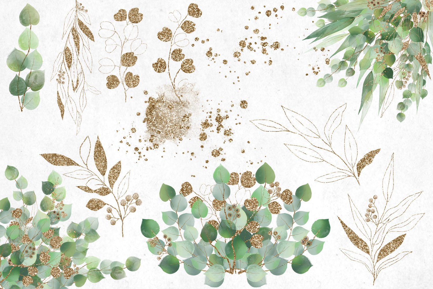 Watercolor and Gold Eucalyptus Clipart (577459) | Illustrations ...