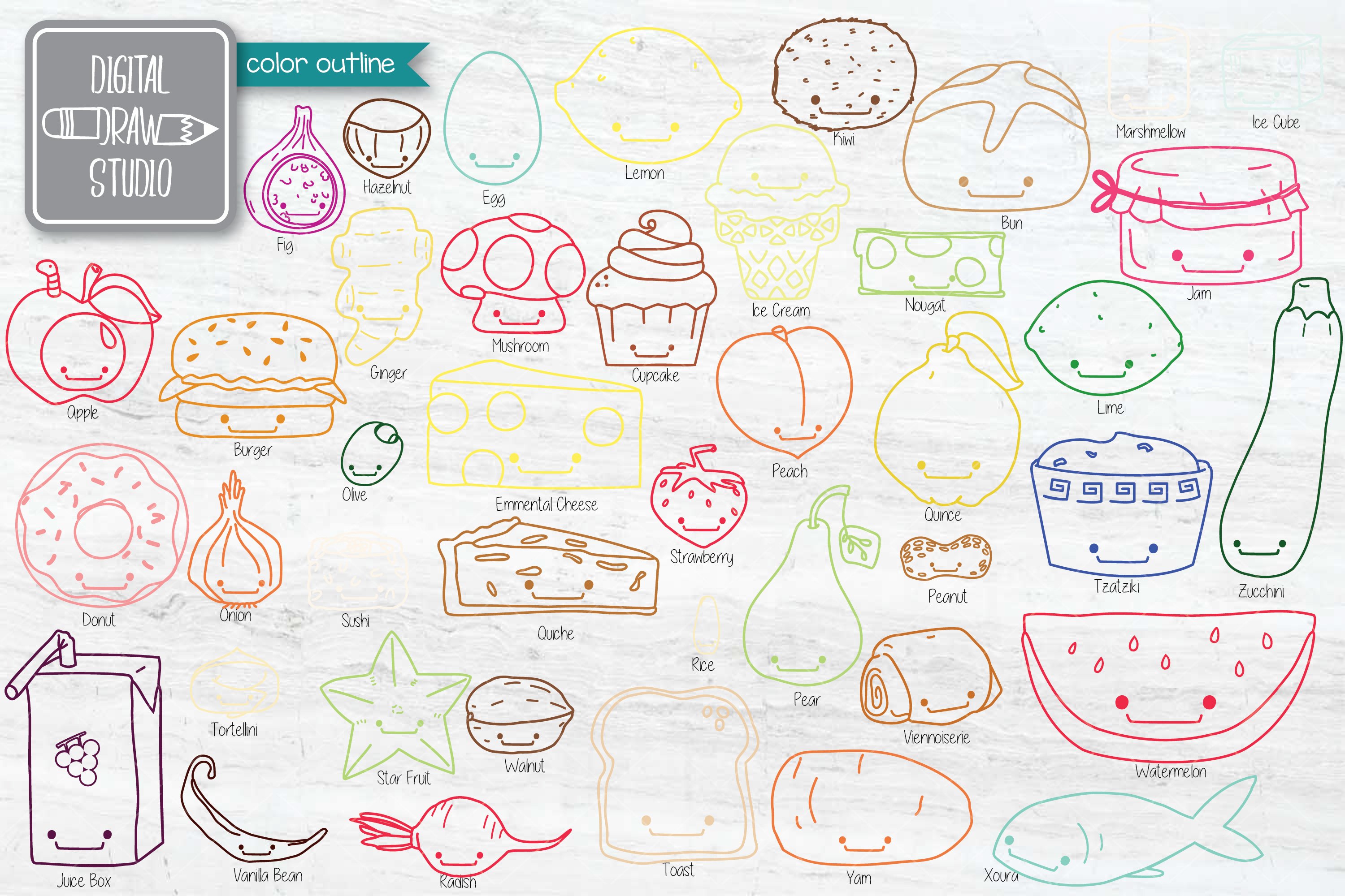 A to Z Food Color Kawaii | Hand Drawn Fruit and Vegetable (919266 ...
