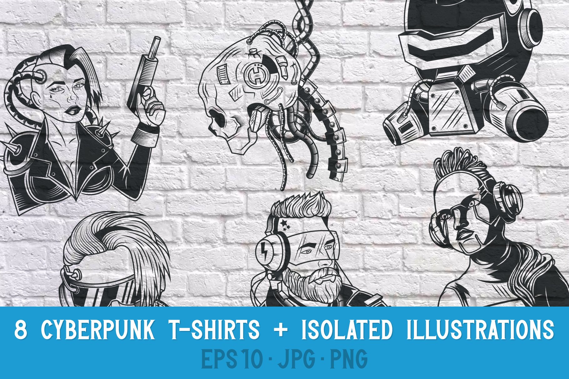 10 Cyberpunk T-shirts (894726) | Illustrations | Design Bundles