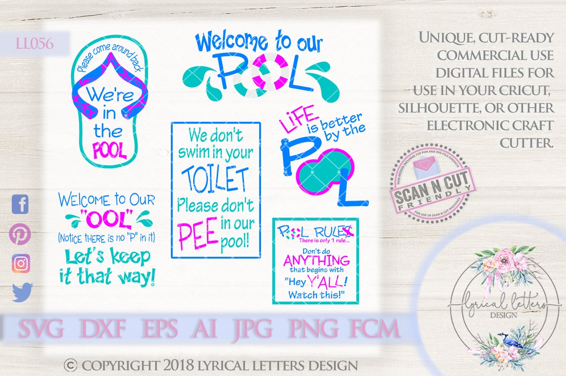 Swimming Pool Signs Bundle Set of 6 SVG DXF Cut Files LL056 (104161 ...
