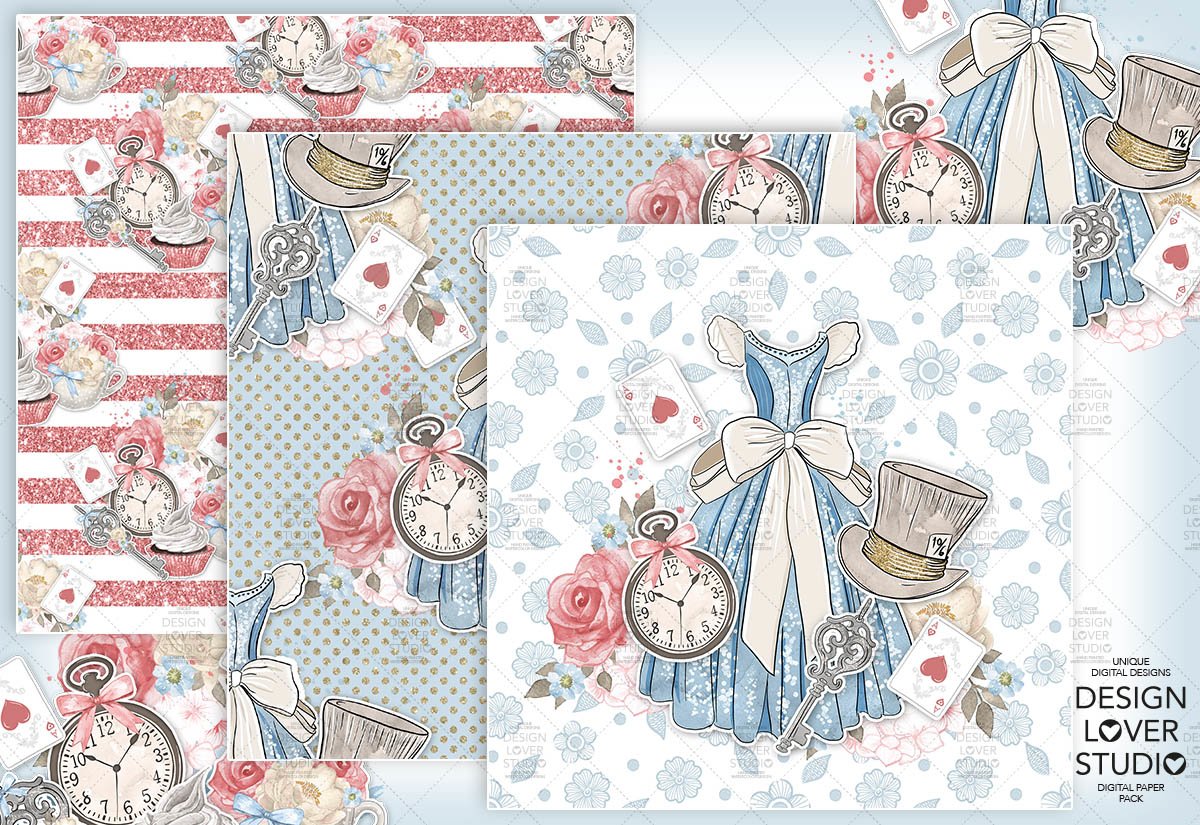Alice in Wonderland digital paper (263918) | Patterns | Design Bundles