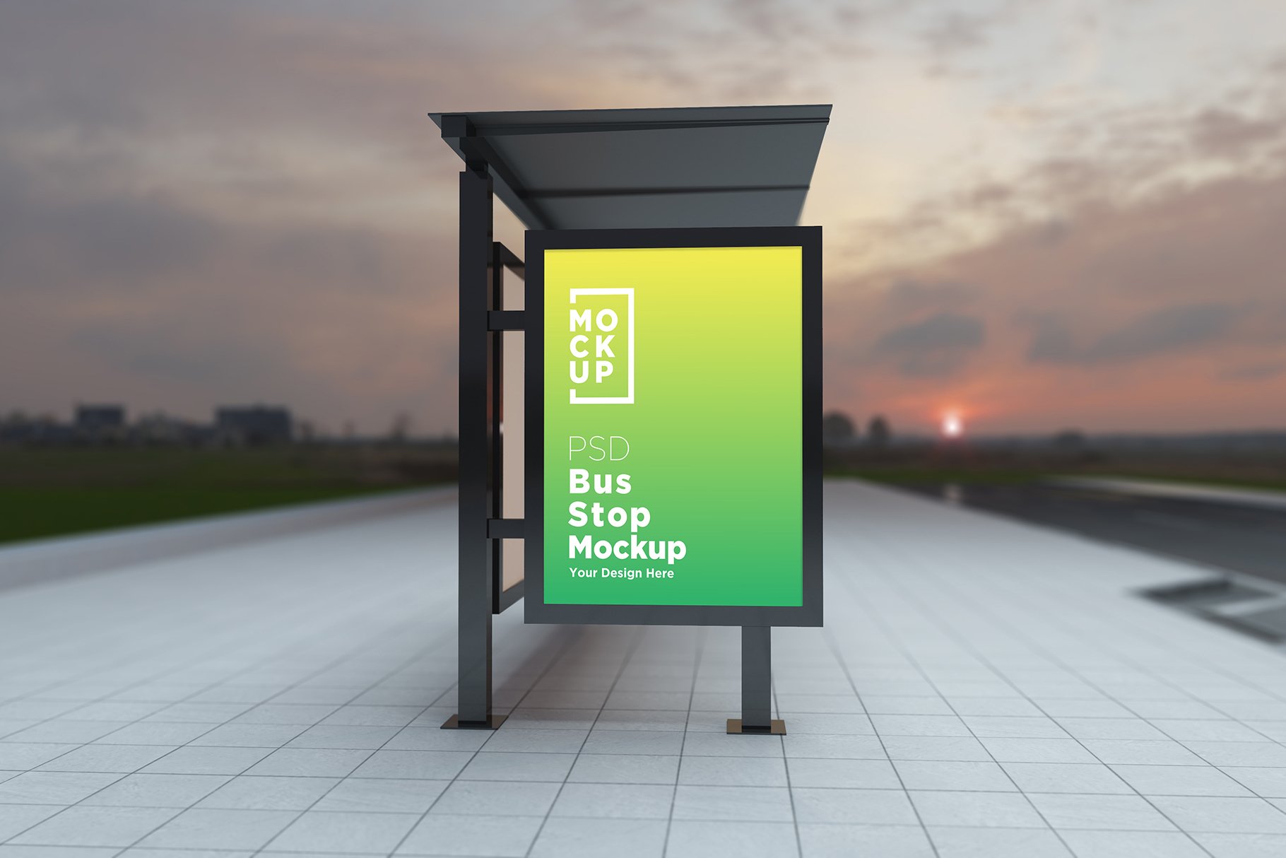 Evening View Bus Stop Signage Mockup (1119038) | Signage | Design Bundles