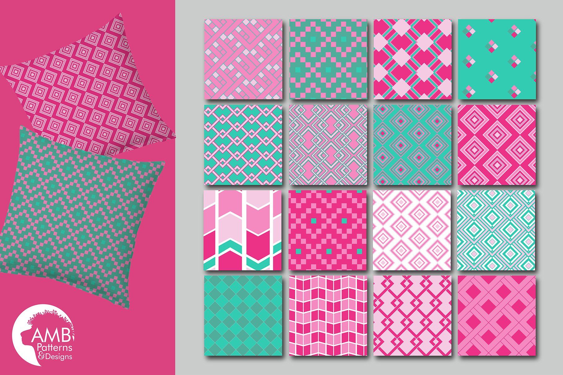 Pink and Teal Patterns, Geometric Papers, AMB-1082 (111257) | Patterns ...