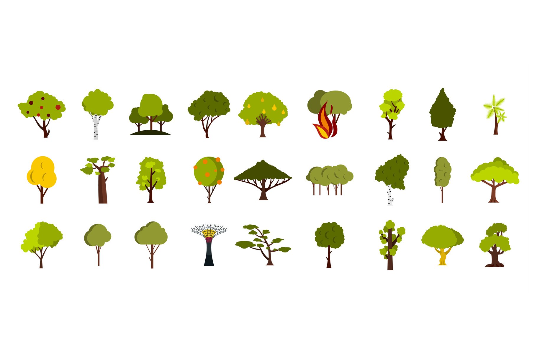 Tree icon set, flat style (386908) | Icons | Design Bundles