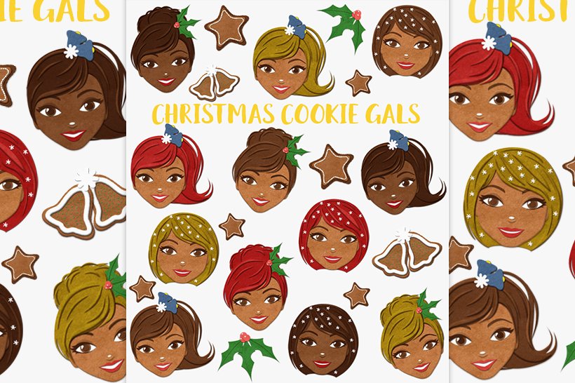 Christmas girl cookie clipart set (558342) | Illustrations | Design Bundles