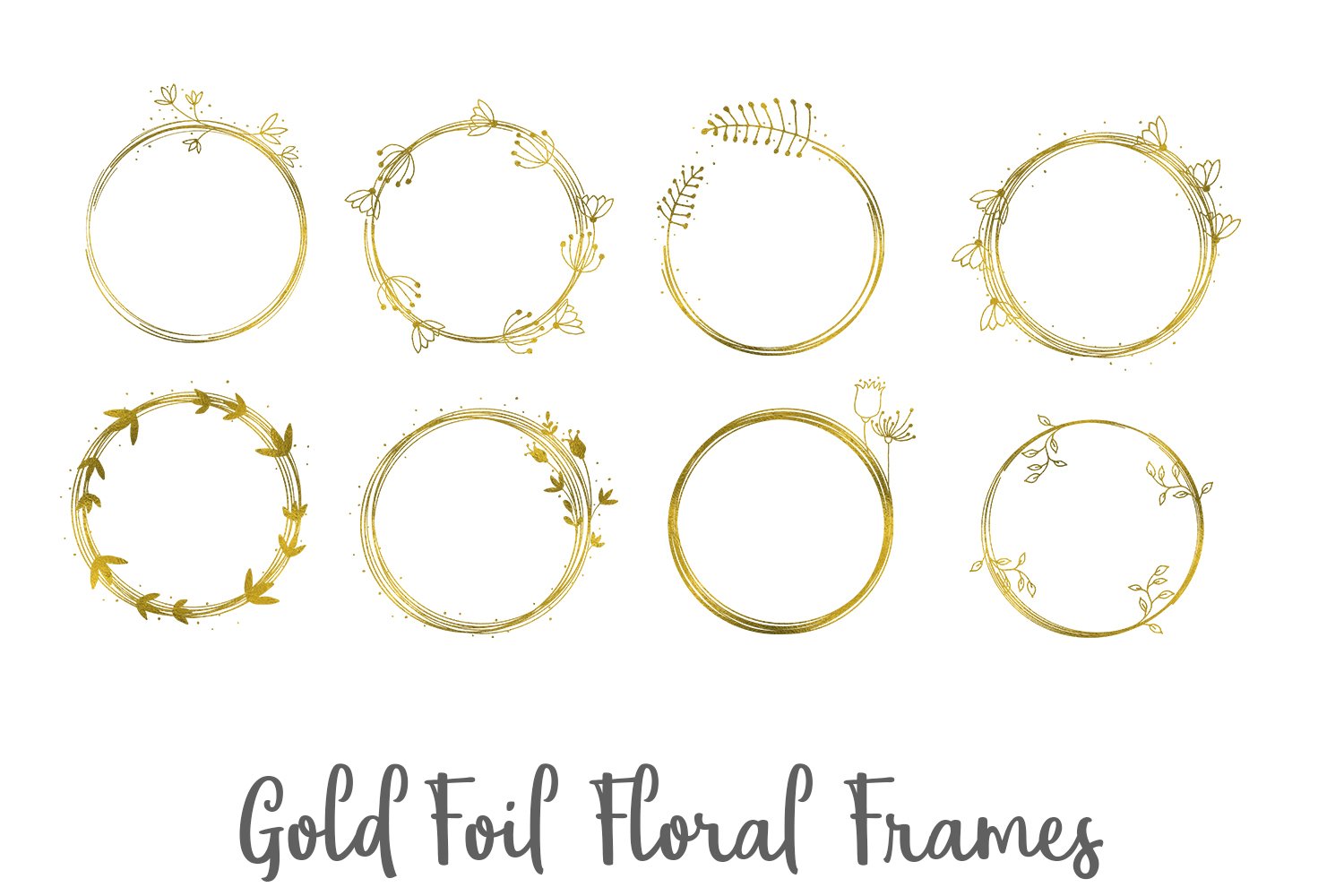 Gold Foil Floral Frame Clipart (96333) | Decorations | Design Bundles