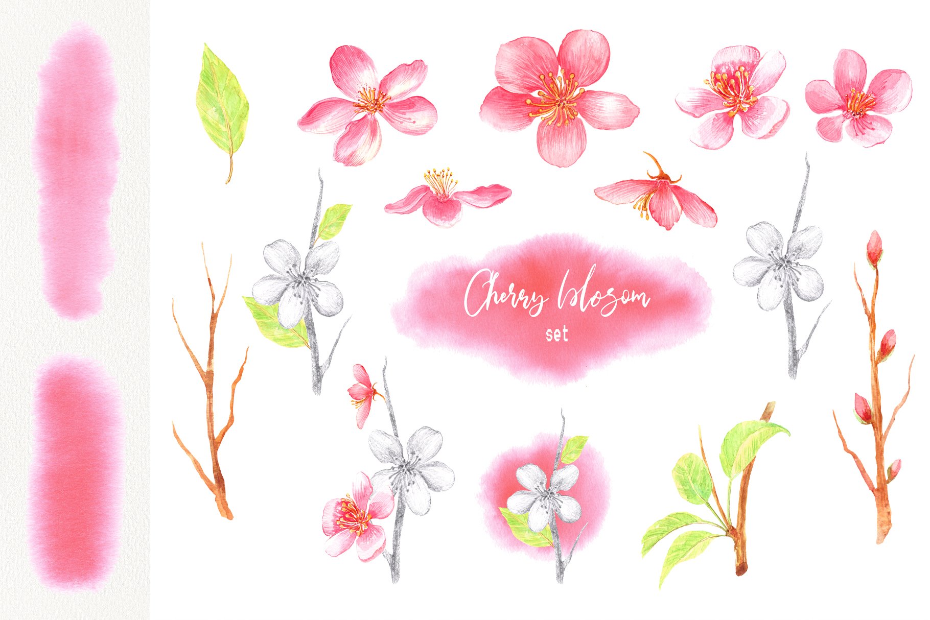 Watercolor Spring Blossom Clip Art (388501) | Illustrations | Design ...