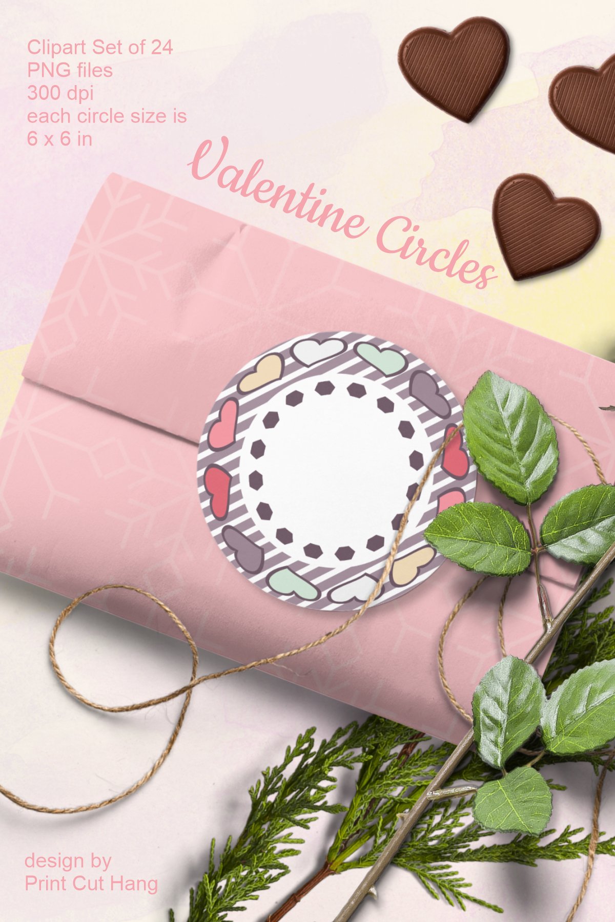 Valentine Circle Frames Clipart Set of 24 PNG files