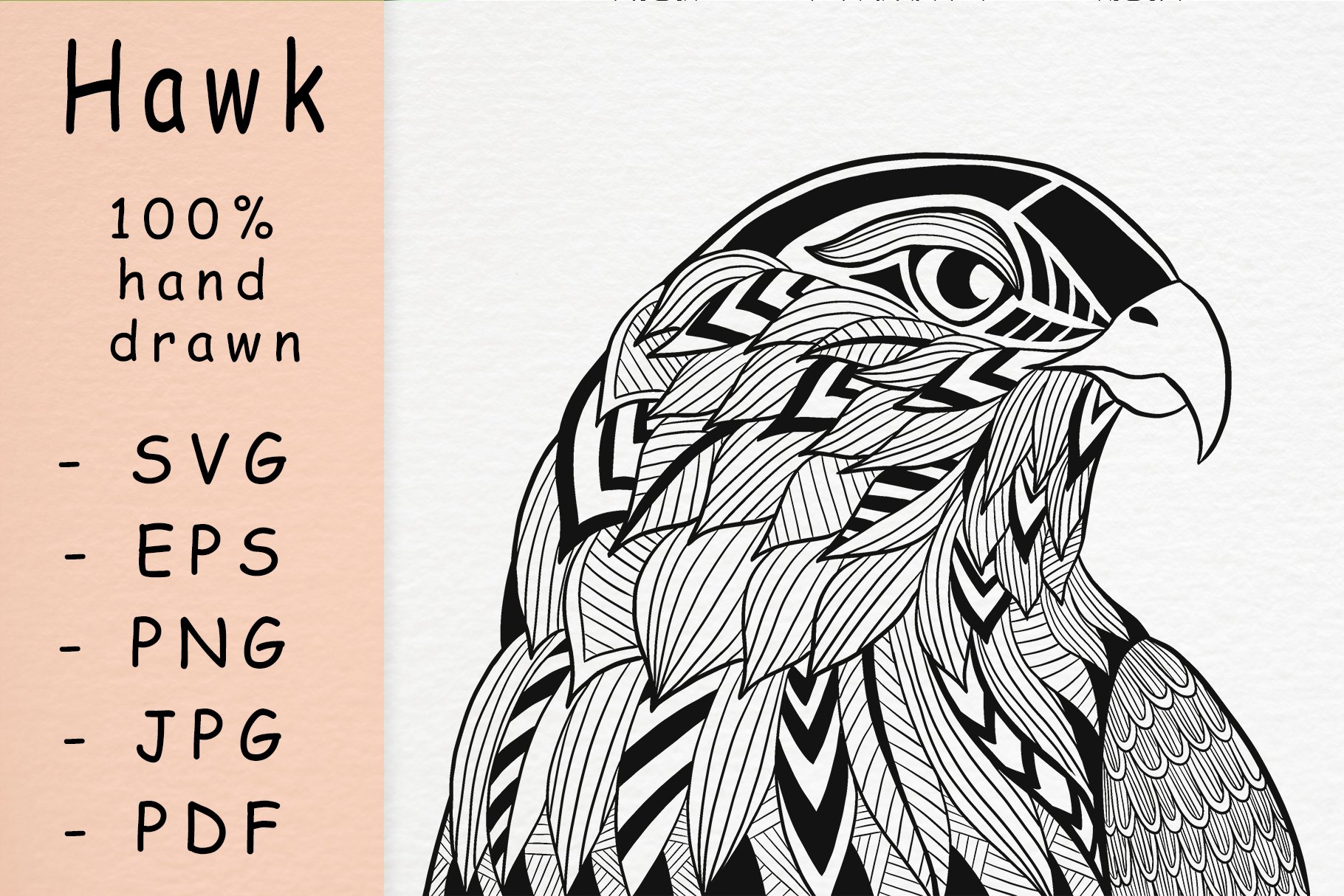 Hand drawn hawk head with patterns