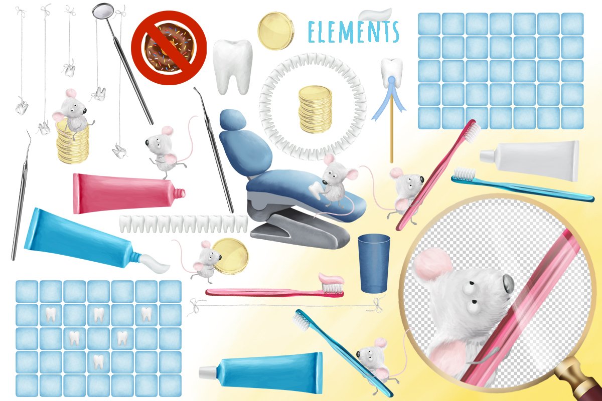 Tooth fairy helpers- gray mice with brush and paste (770177) | Elements ...