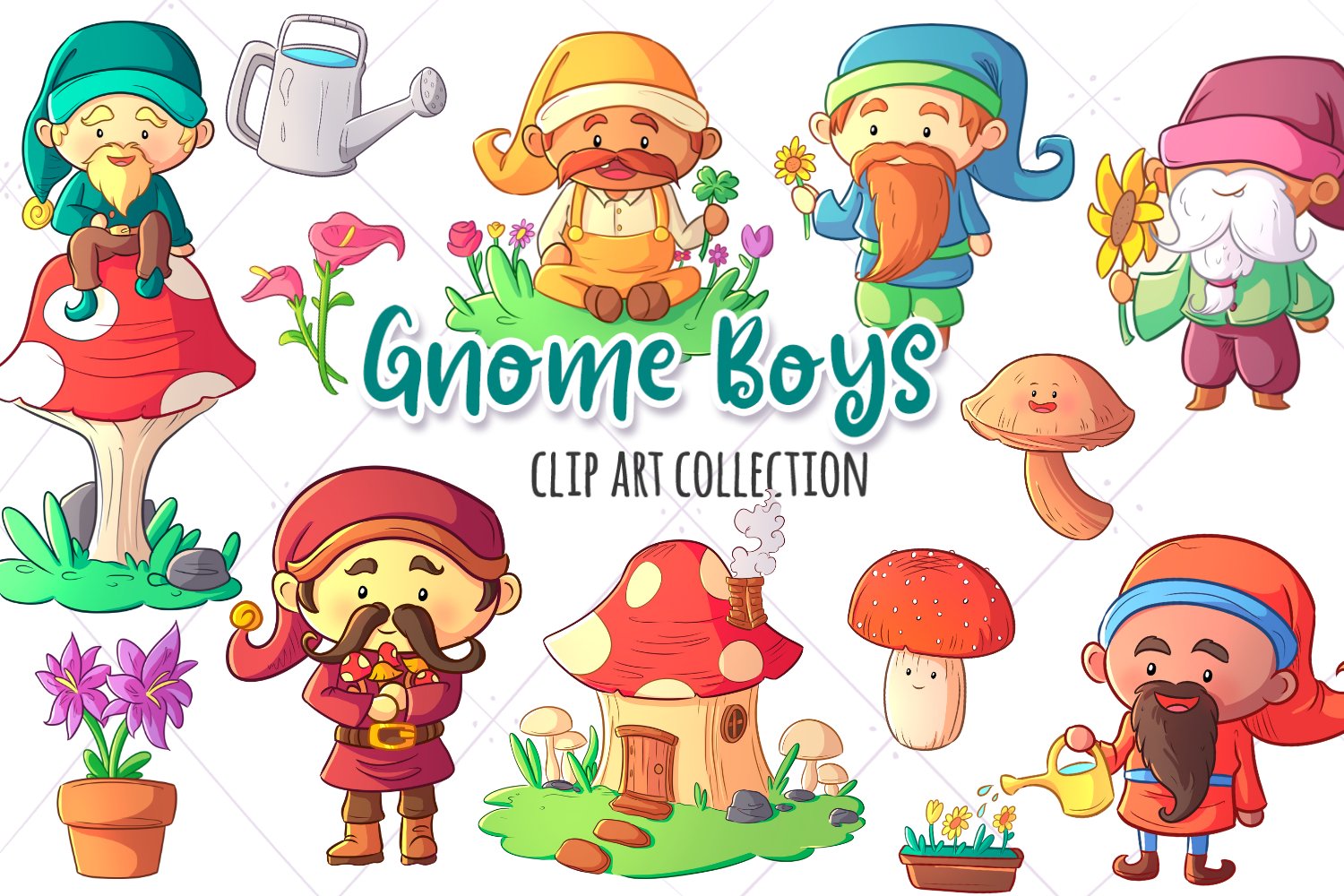 Gnome Boys Clip Art Collection (541066) | Illustrations | Design Bundles
