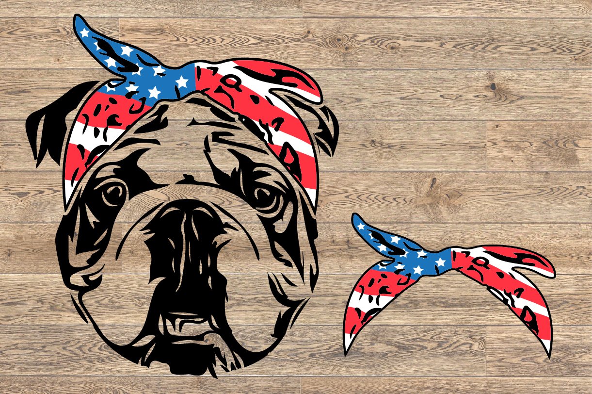 Bulldog USA Bandana Head French Dog 4th July 1376S (246344) | SVGs ...