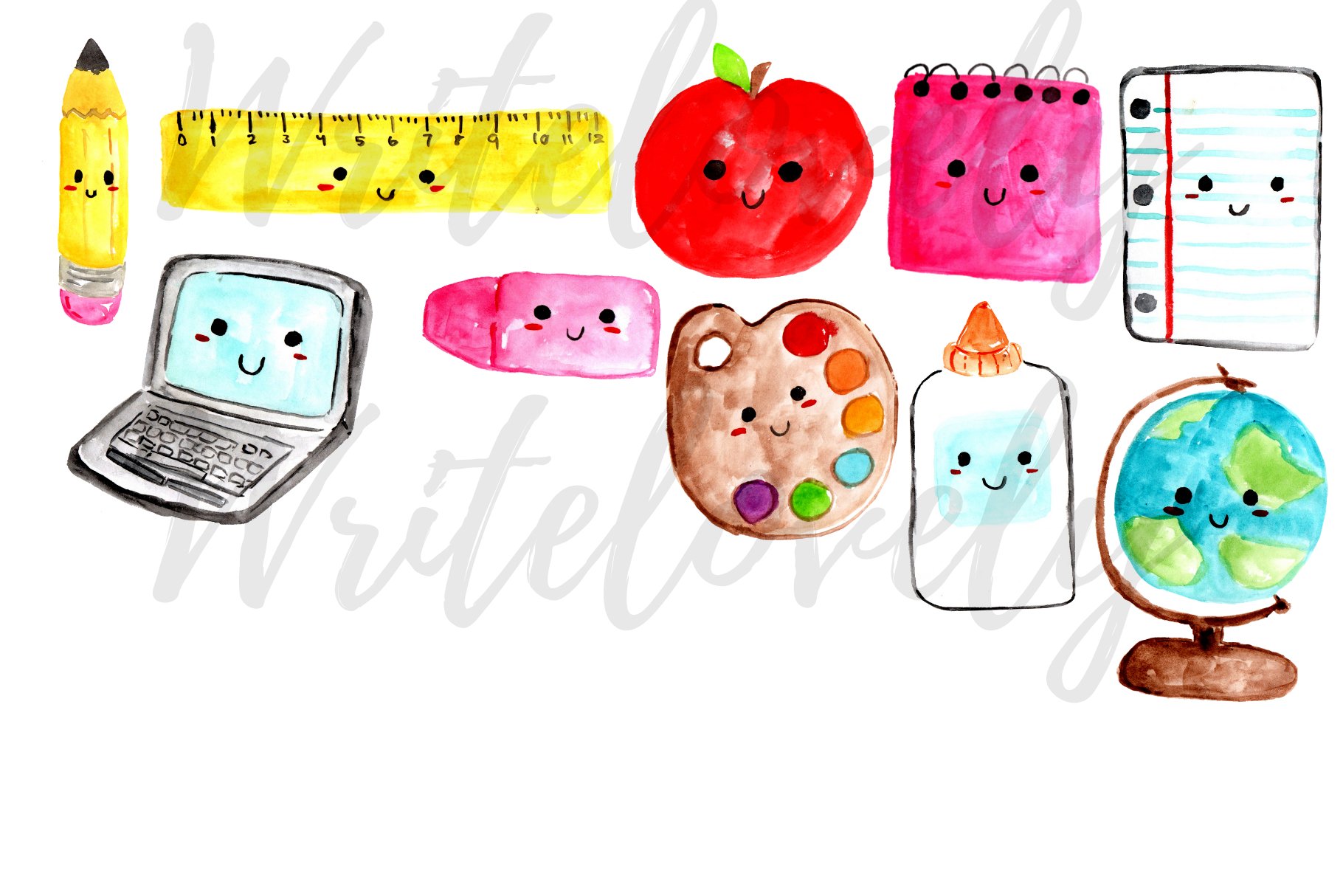 Kawaii cute school supplies clipart (882314) | Illustrations | Design ...