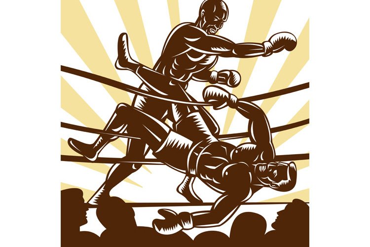 Boxer knockout opponent out of boxing ring (254202) | Illustrations ...