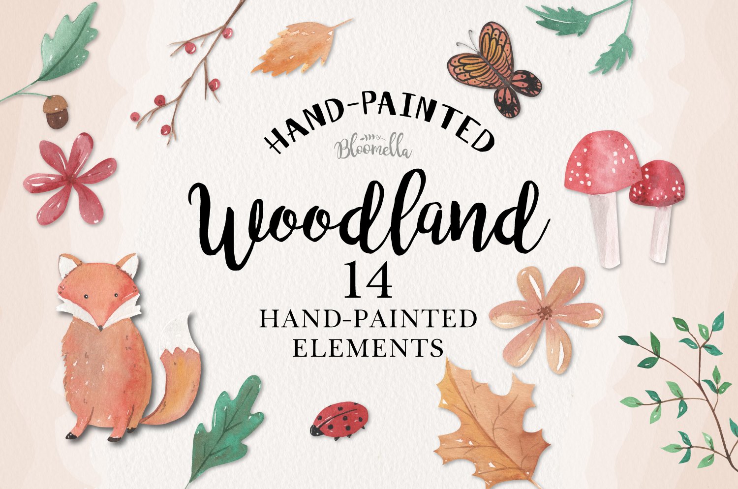 Woodland Fox Watercolor 14 Elements Woods Forrest Leaves