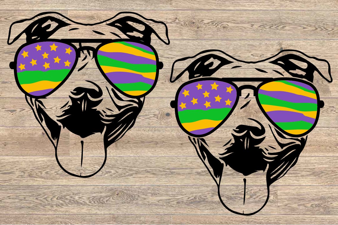 Mardi Gras Pit bull Whit Glasses svg 1664s (444888) | SVGs | Design Bundles