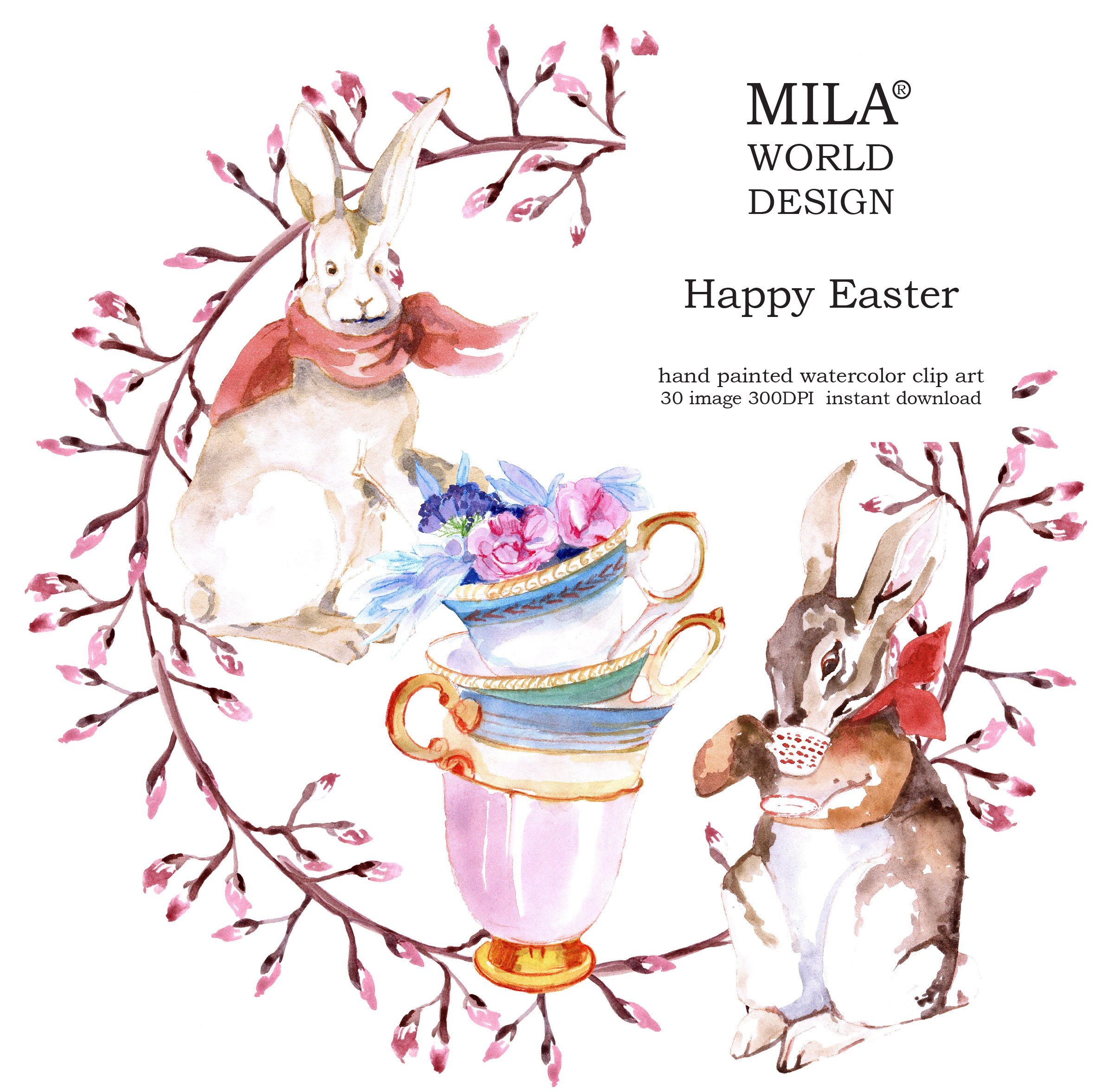 Watercolor Easter Bunny clipart (68668) | Illustrations | Design Bundles
