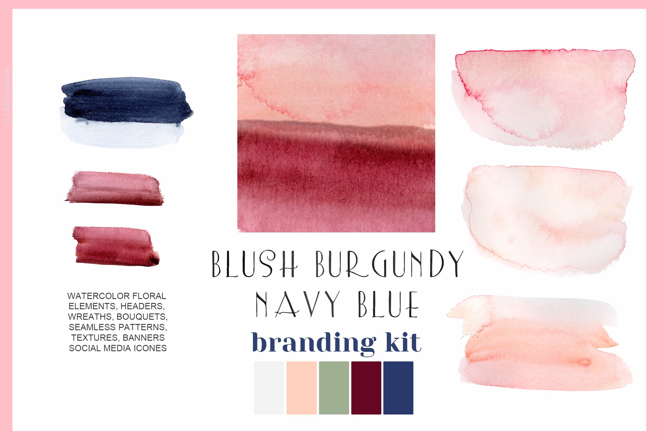 Navy Blue, Blush Pink and Burgundy. Branding kit (905385 ...