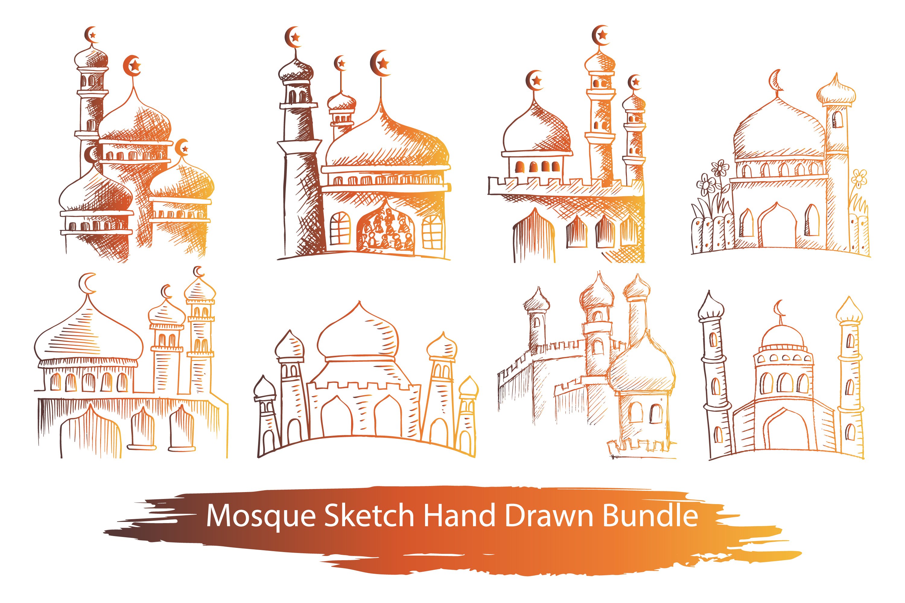 Mosque hand drawing collection (1272686) | Illustrations | Design Bundles