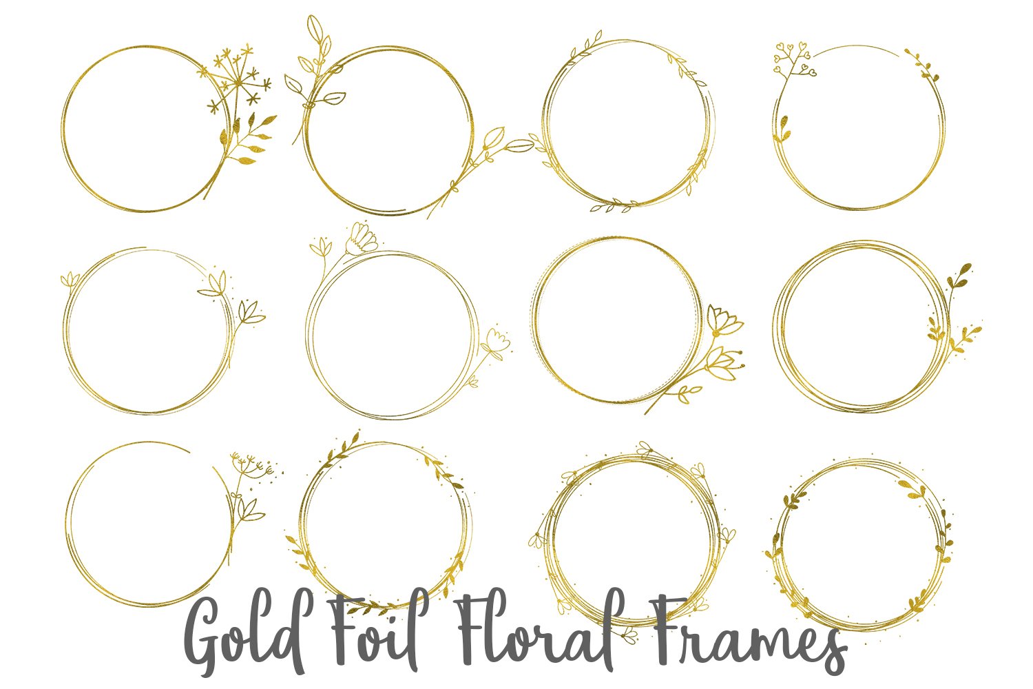 Gold Foil Floral Frame Clipart (96333) | Decorations | Design Bundles